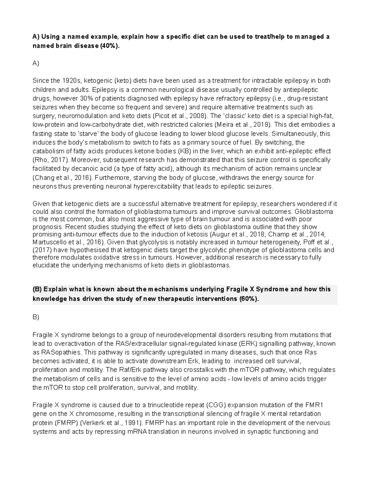 Fragine X Question - Exam answer - A) Using a named example, explain ...