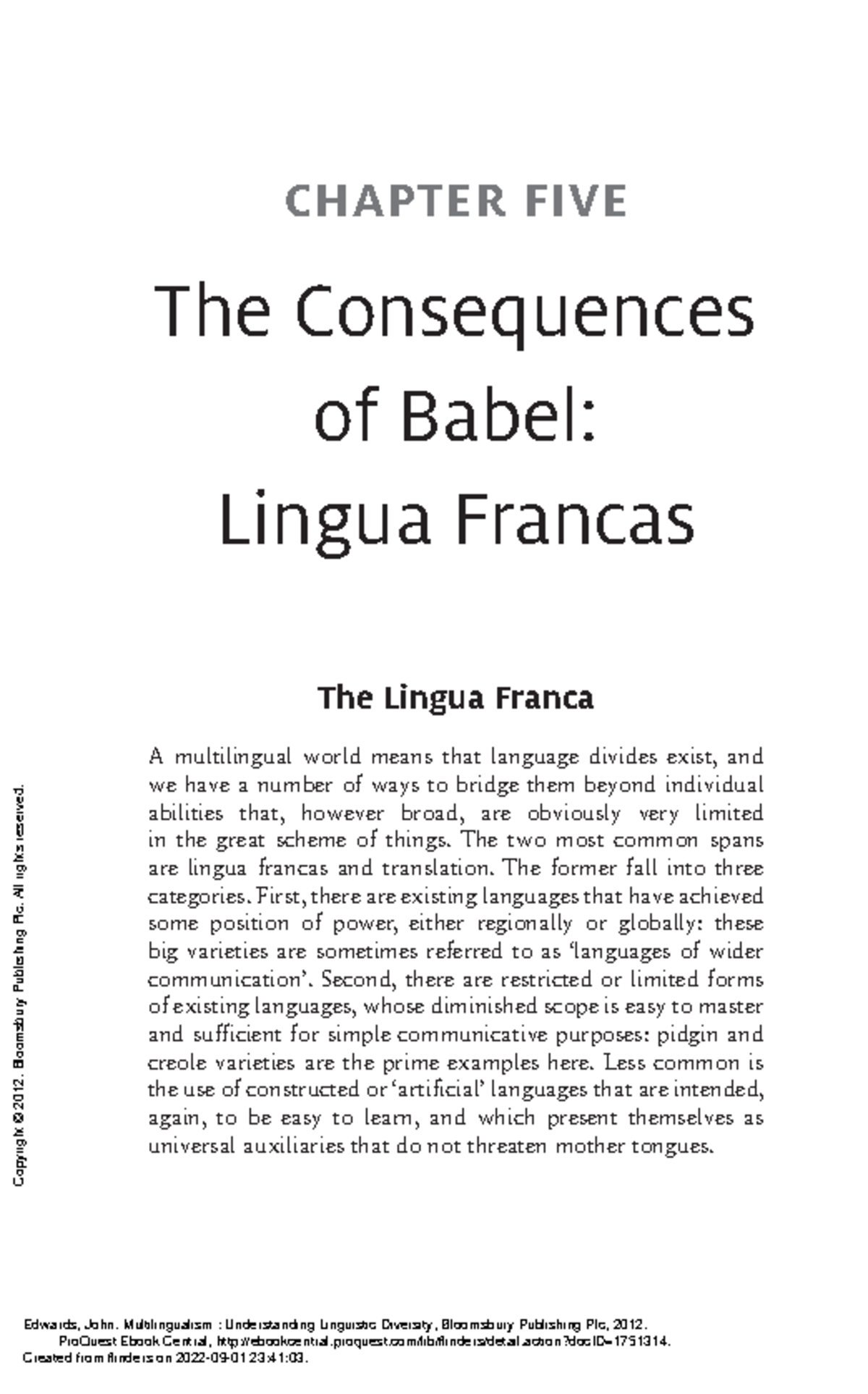 Multilingualism Understanding Linguistic Diversity - ( Chapter FIVE The ...