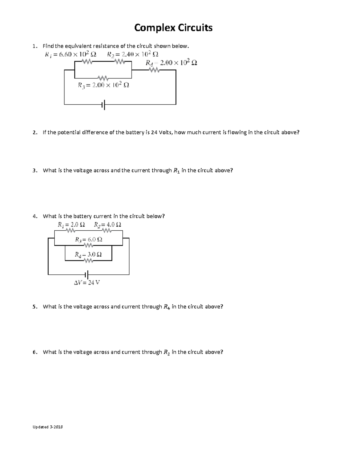 Circuits WS - very good notes - Complex Circuits Updated 3- 2018 Find ...
