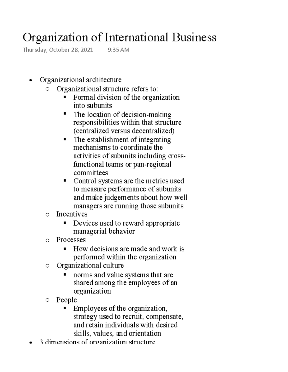 Organization of International Business - Organizational architecture ...