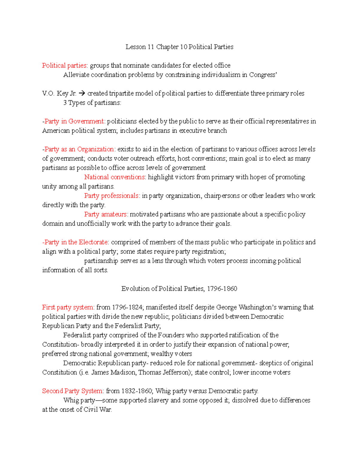 Lesson 11 Notes- Political Parties and Interest Groups - Lesson 11 ...