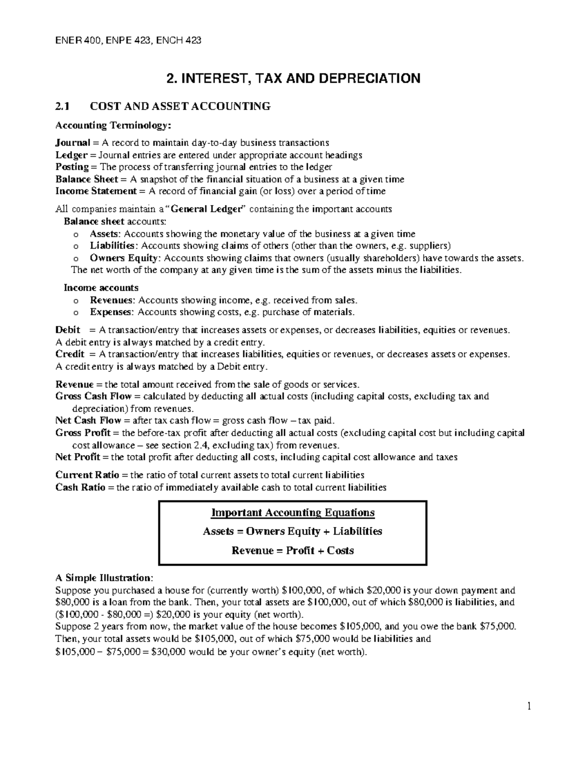 2 Notes Interest Tax & Depreciation v2 - ENER 400, ENPE 423, ENCH 423 2 ...