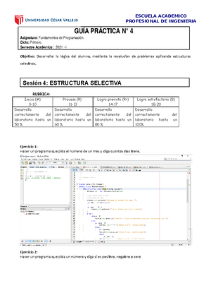Guía Laboratorio 3 - “ESTRUCTURAS CONDICIONALES” - ESCUELA PROFESIONAL DE INGENIERÍA DE SISTEMAS ...