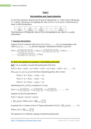 Numerical math C1 - Numerical Method - Studocu