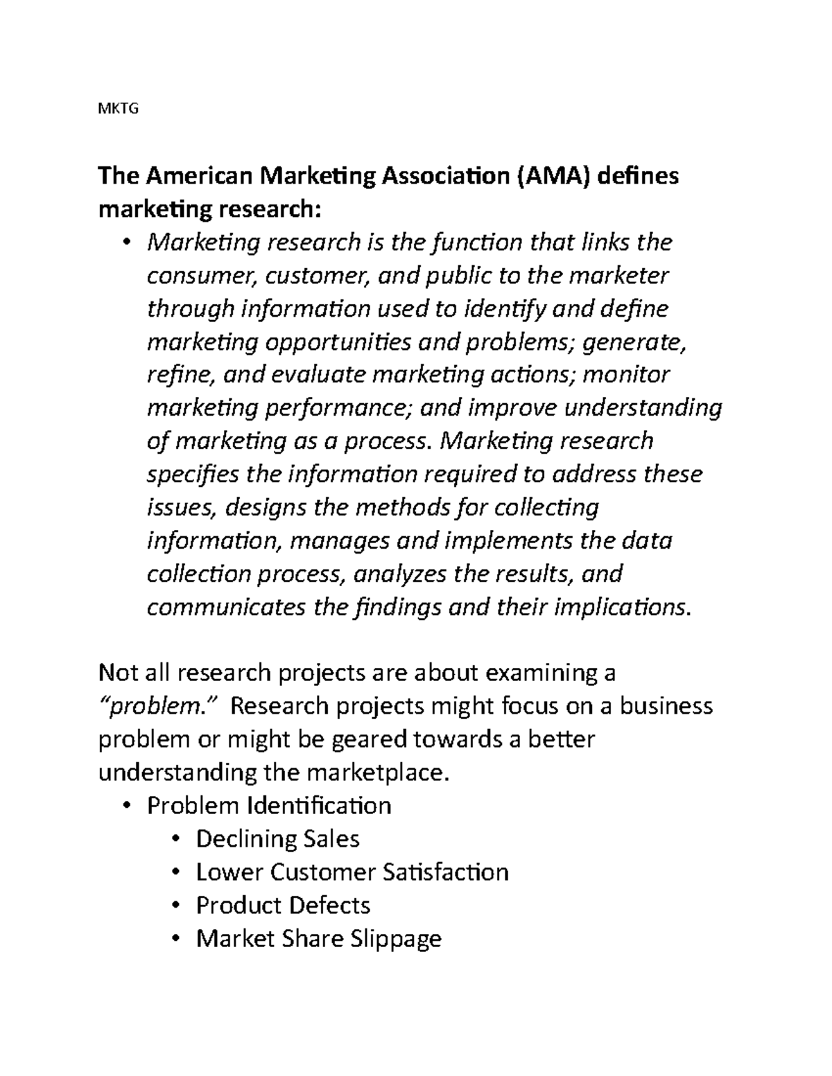 MKTG 1 - slide lecture notes - MKTG The American Marketing Association ...