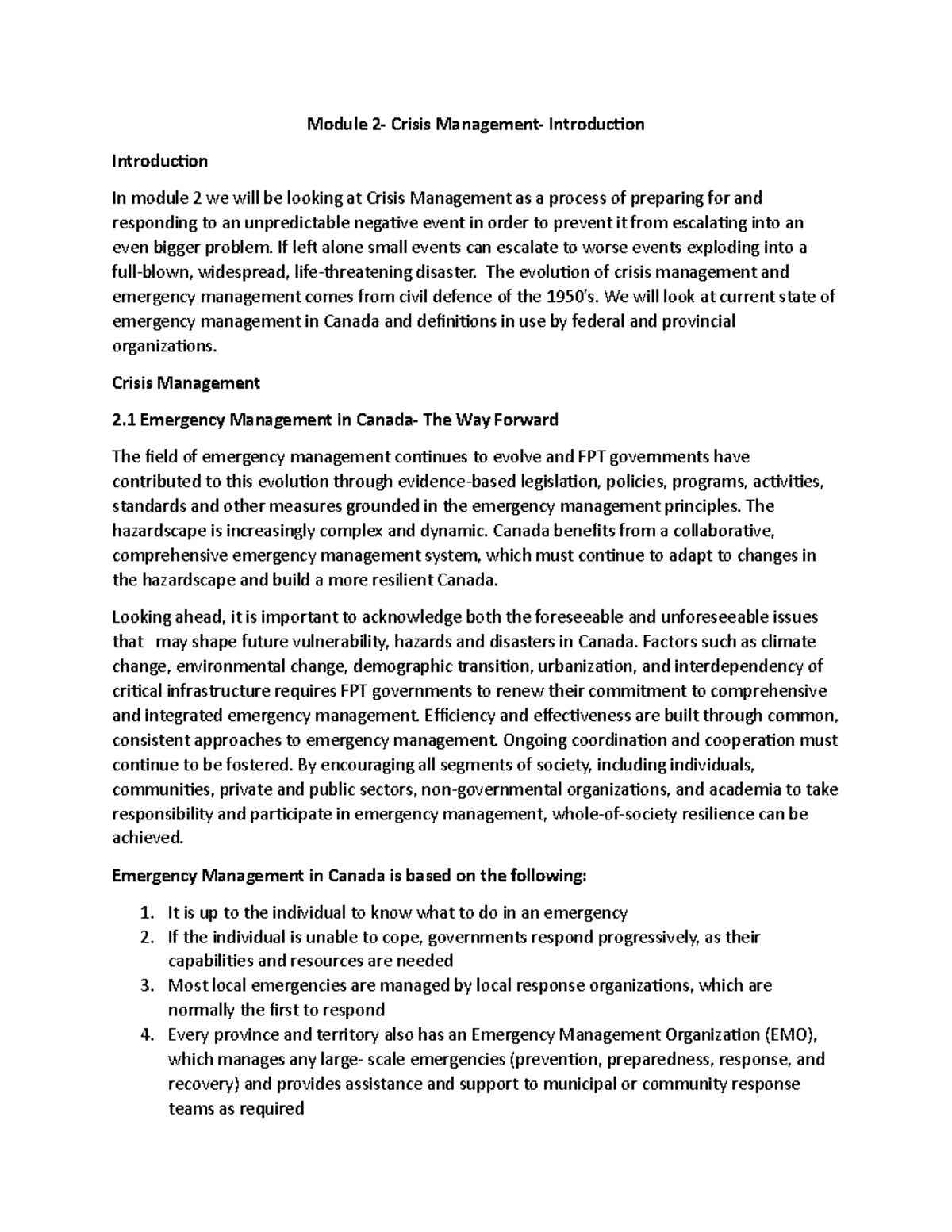 Module 2- Crisis Management- Introduction - Module 2- Crisis Management ...