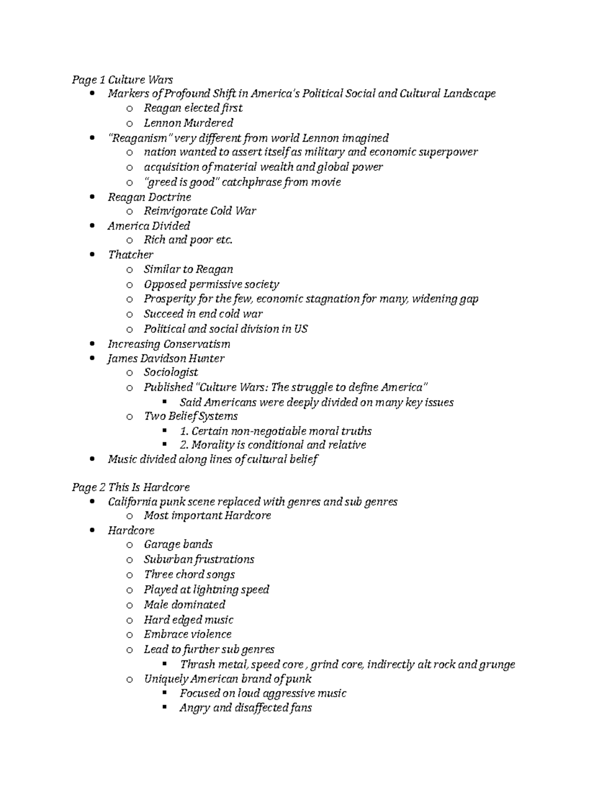 A History of Punk Rock: Unit 7 summary - Page 1 Culture Wars Markers of ...