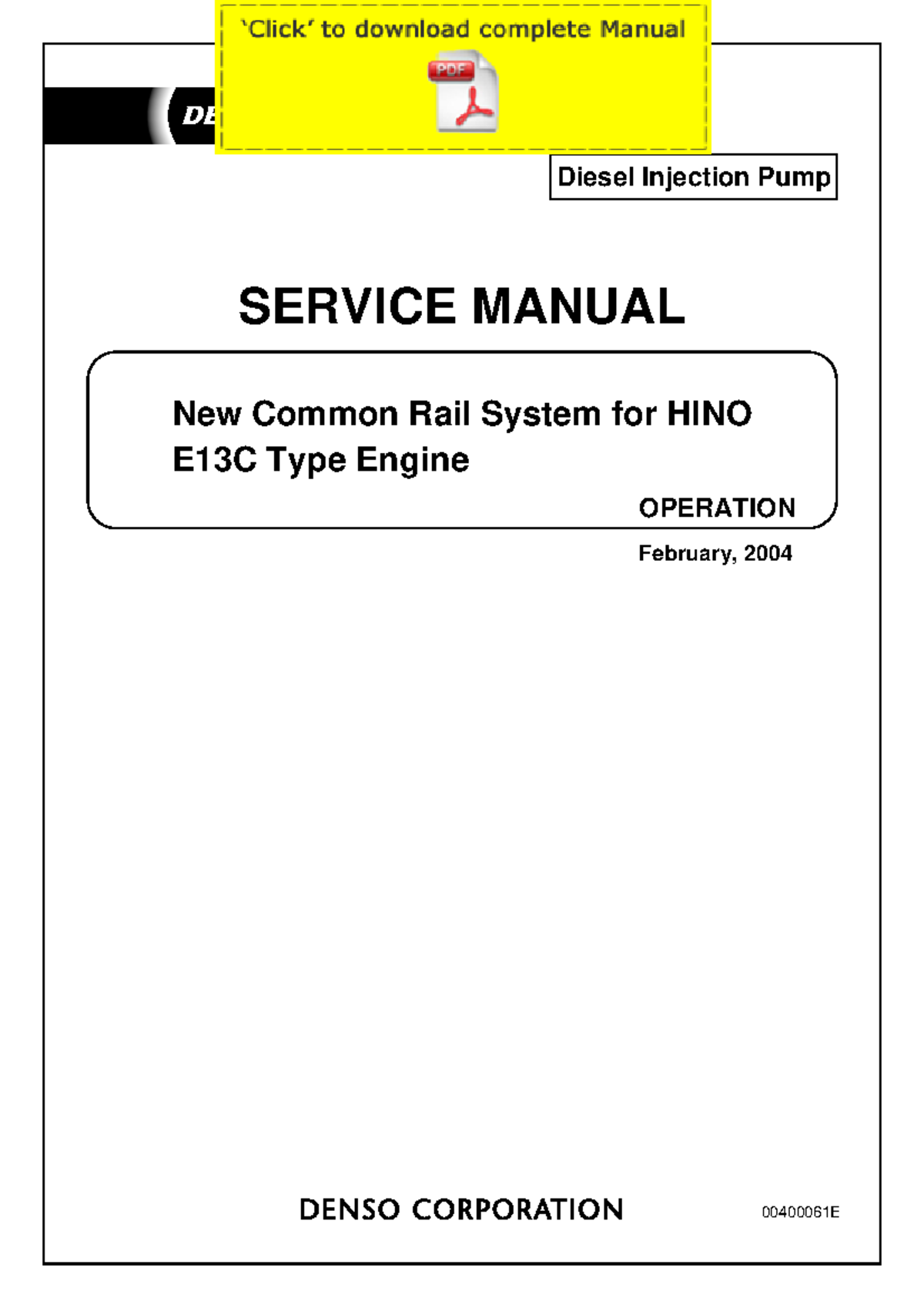133949800 Denso Common Rail Hino E13C Service Manual Pages - 00400061E New Common Rail System ...