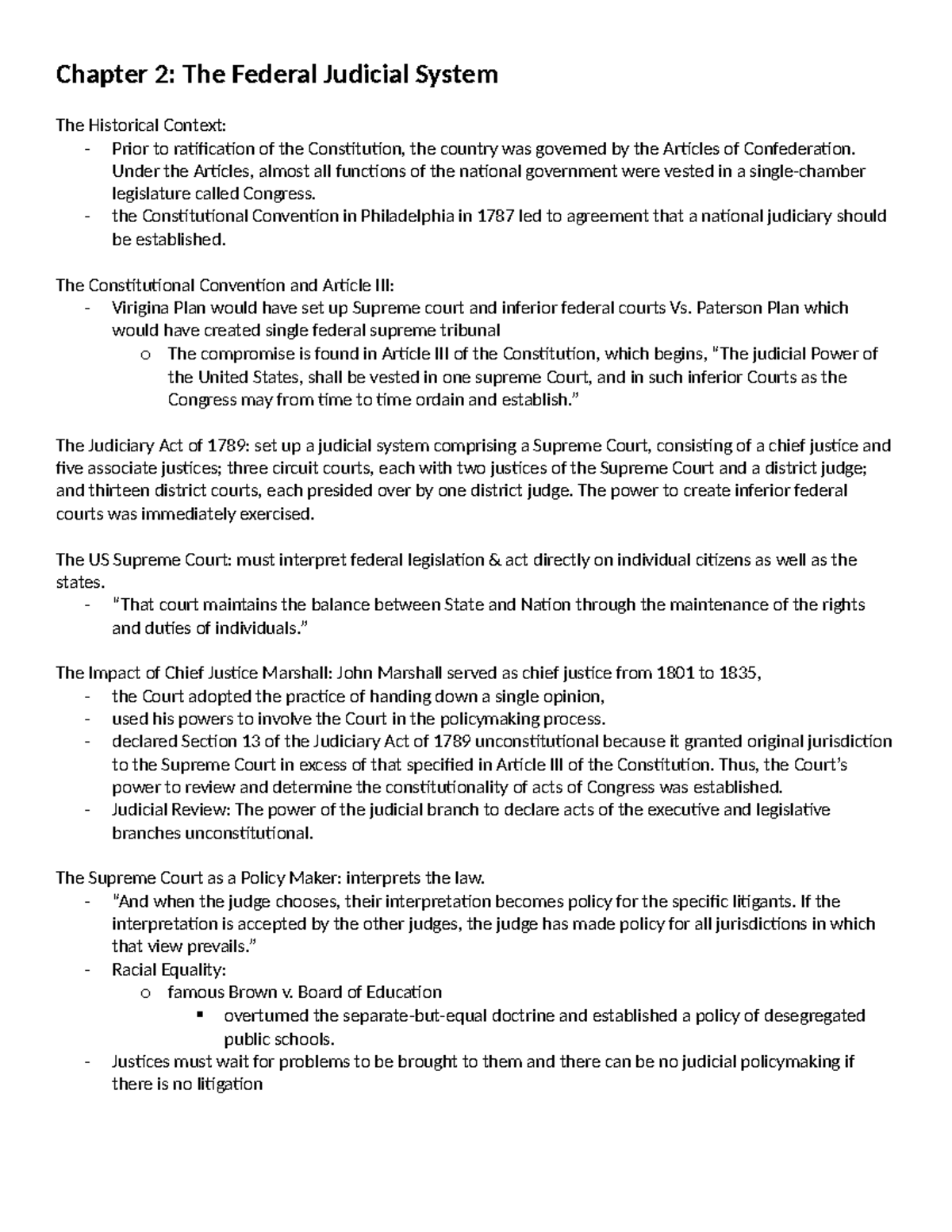 Chapter 2 Notes - Chapter 2: The Federal Judicial System The Historical ...