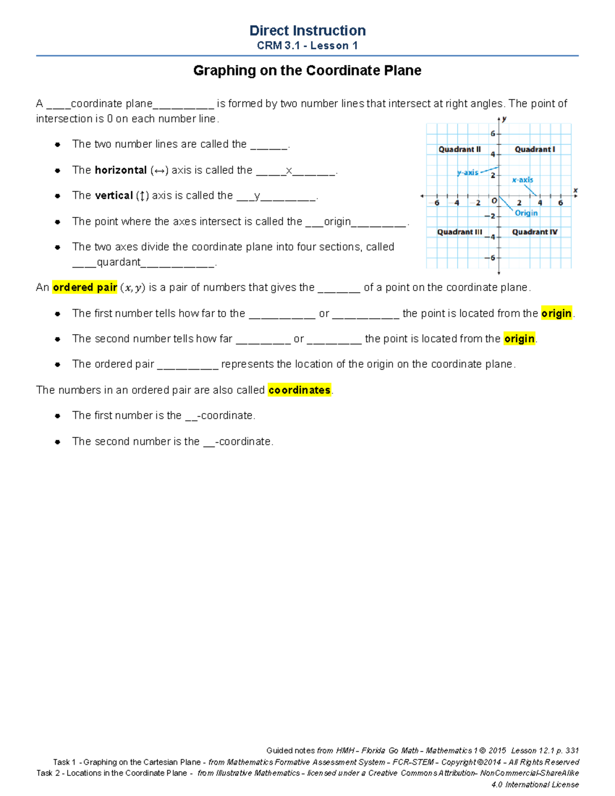 Coordinate plane - Direct Instruction CRM 3 - Lesson 1 Graphing on the ...