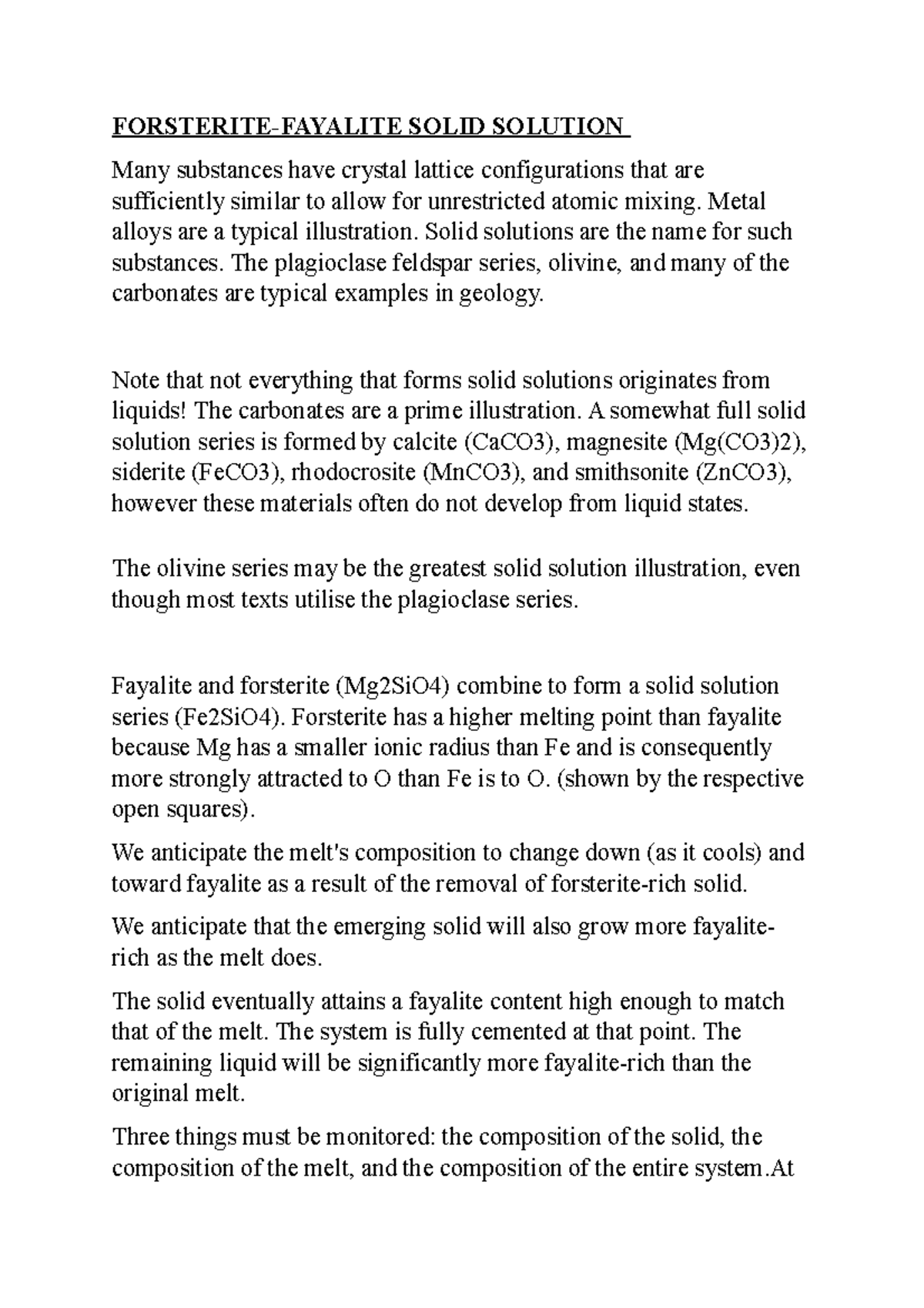 Forsterite- Fayalite - FORSTERITE-FAYALITE SOLID SOLUTION Many ...