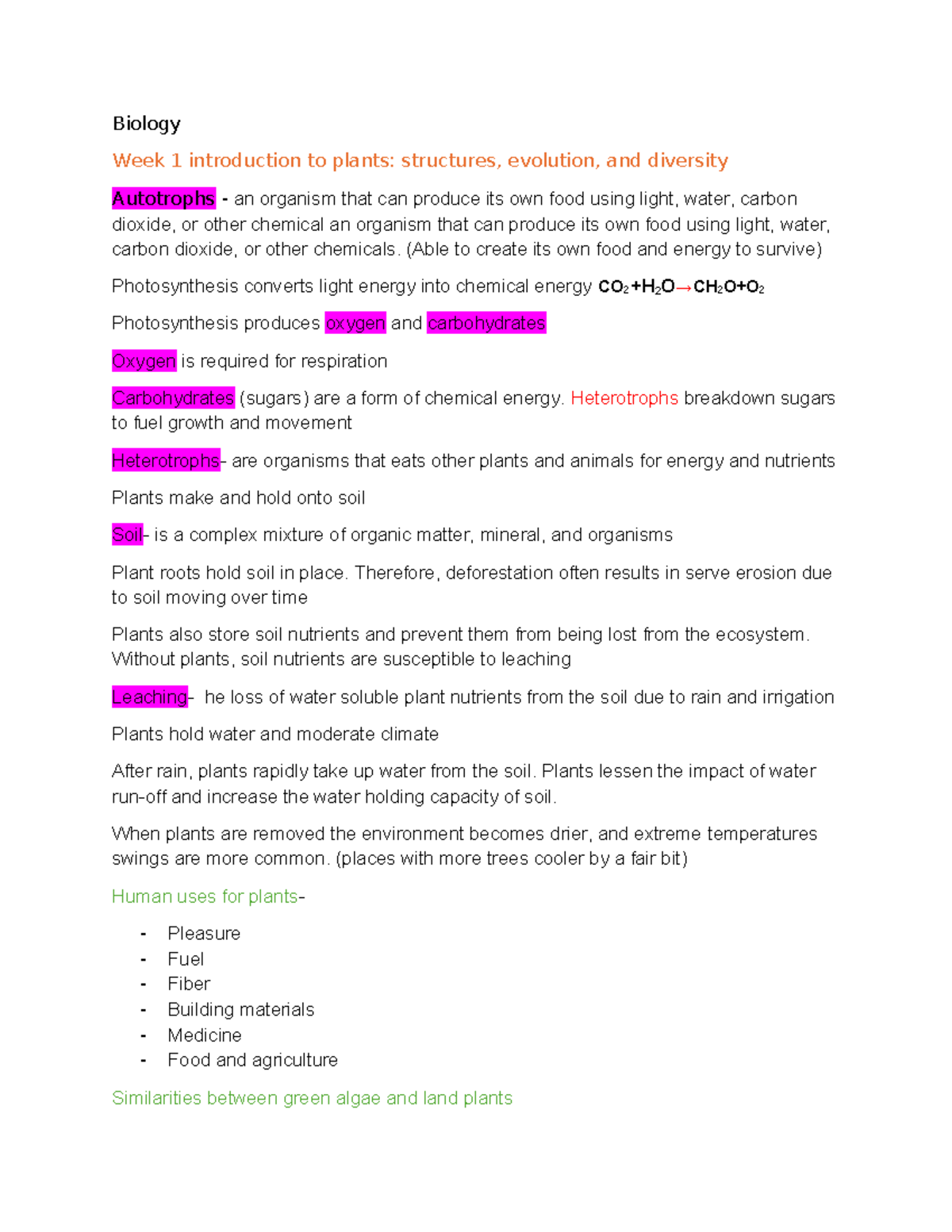 slideshow notes- plants - Biology Week 1 introduction to plants ...