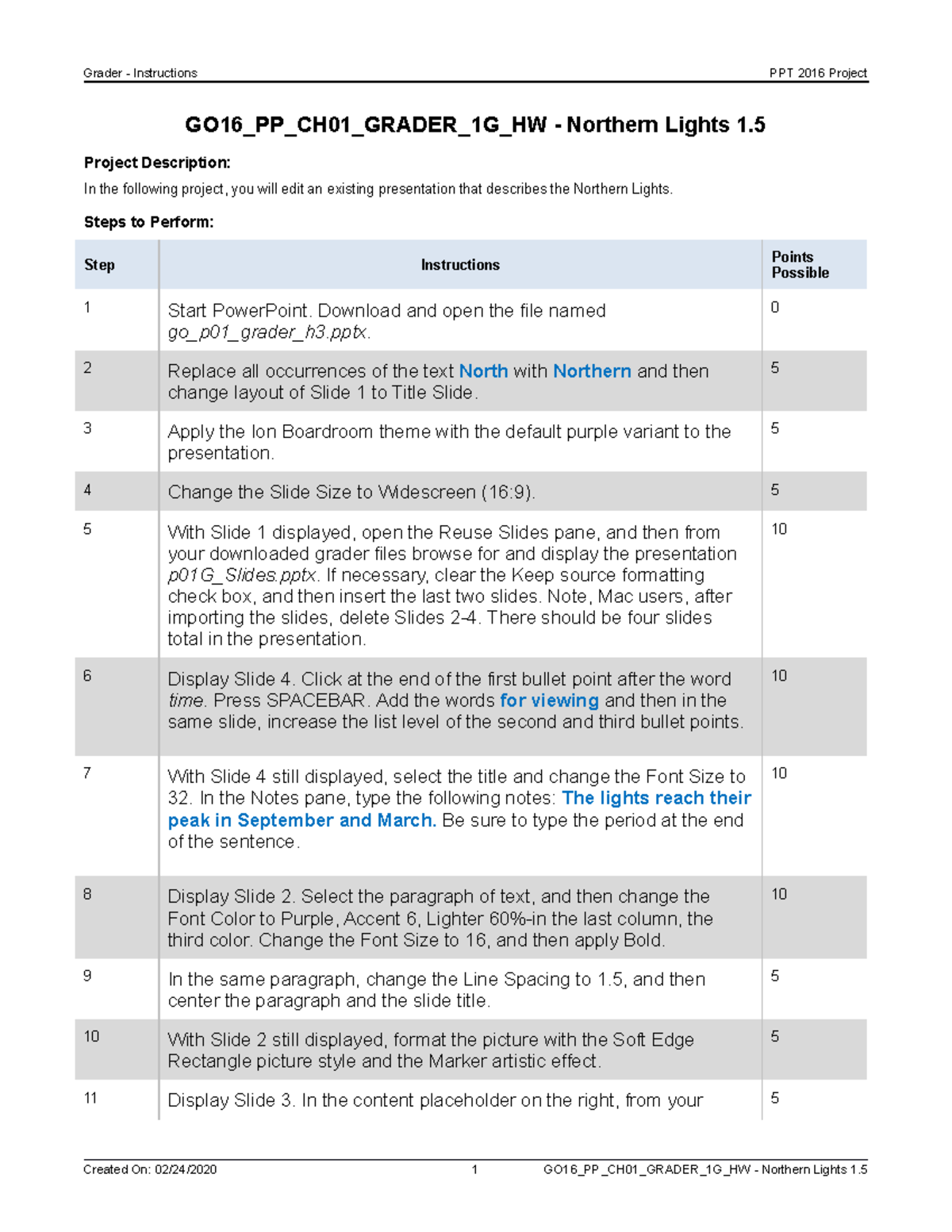 GO16 PP CH01 Grader 1G HW - Northern Lights 1 - Grader - Instructions PPT 2016 Project - Studocu