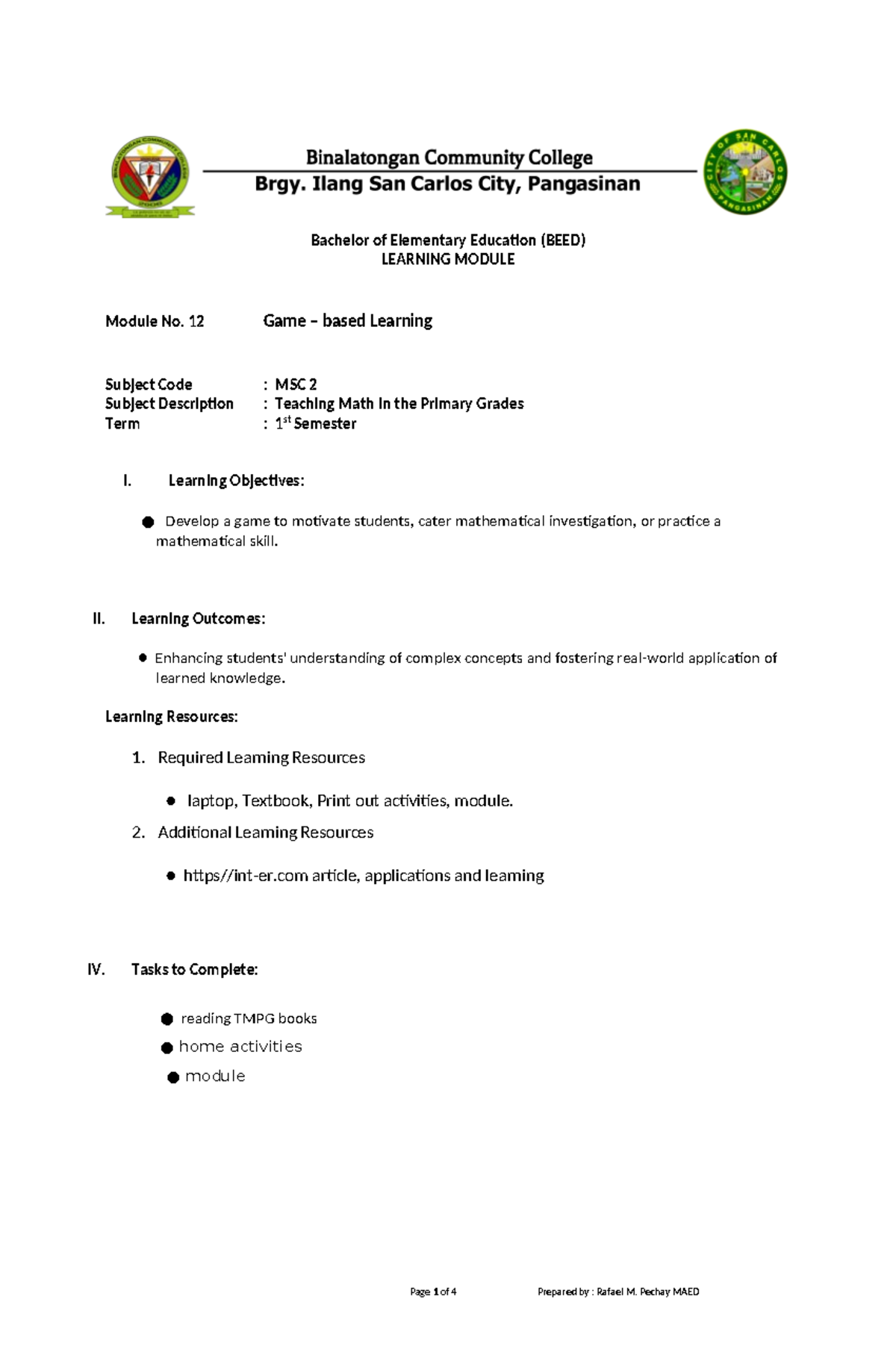 TMPG-module-12 - Practice - Bachelor of Elementary Education (BEED ...