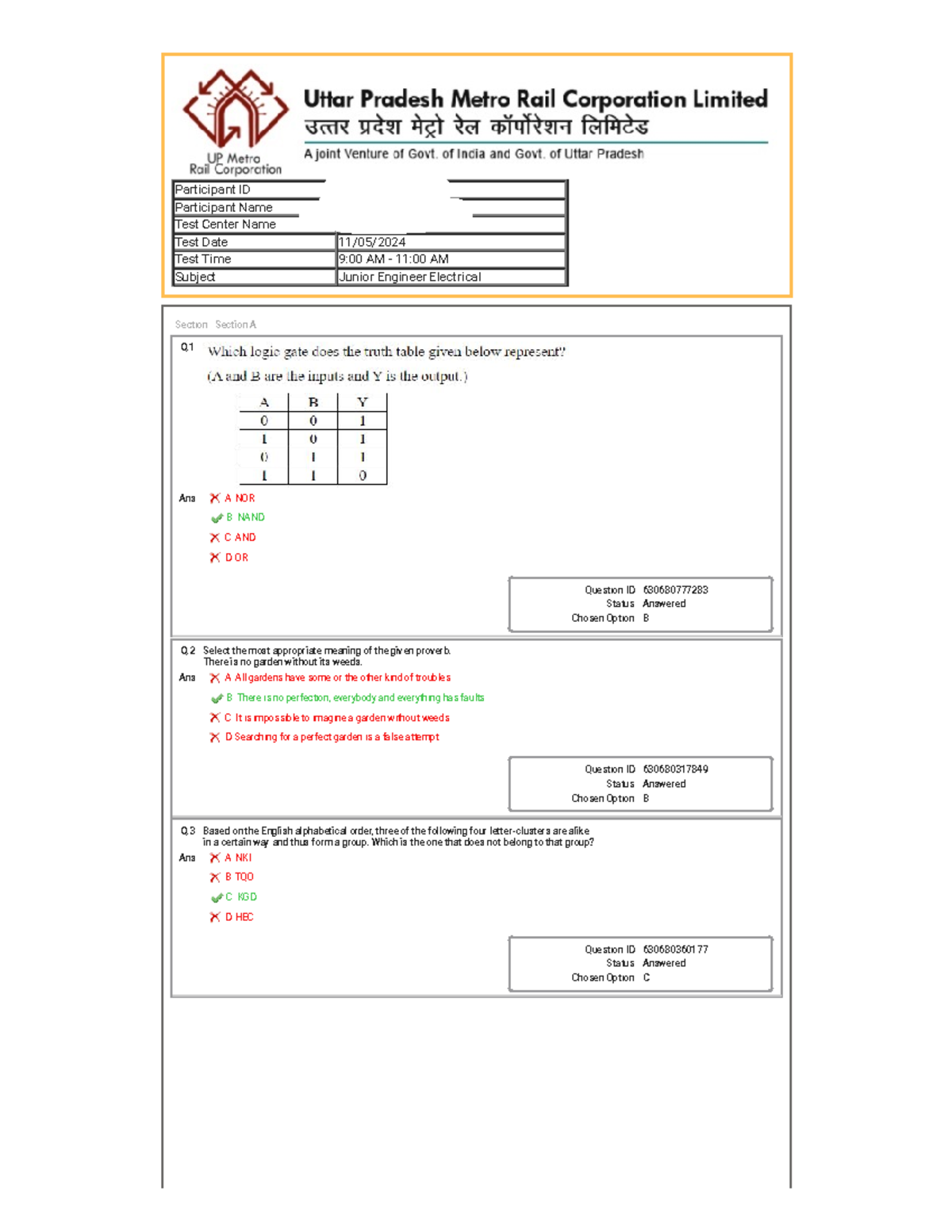 Upmrc JE Electrical - OCR - Q. Ans A. NOR B. NAND C. AND D. OR Question ...