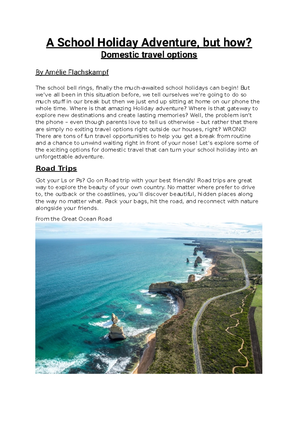 Write a newspaper article - English homework - A School Holiday ...