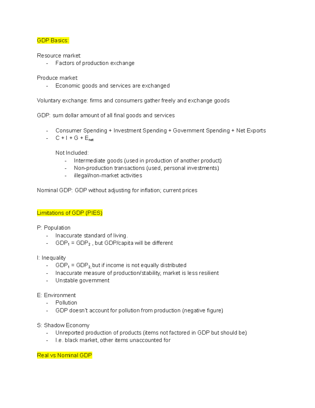 Macroeconomics GDP (Unit 2) - GDP Basics: Resource market: - Factors of production exchange ...