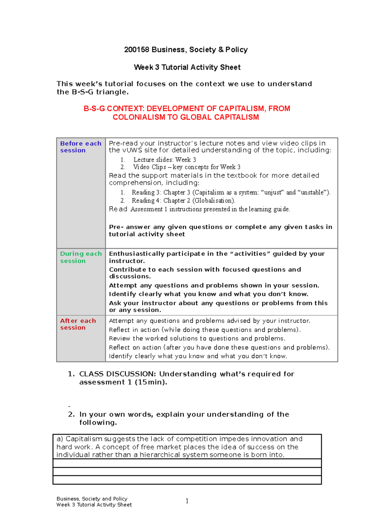 Week 3 Tutorial Activity Sheet - 200158 Business, Society & Policy Week ...