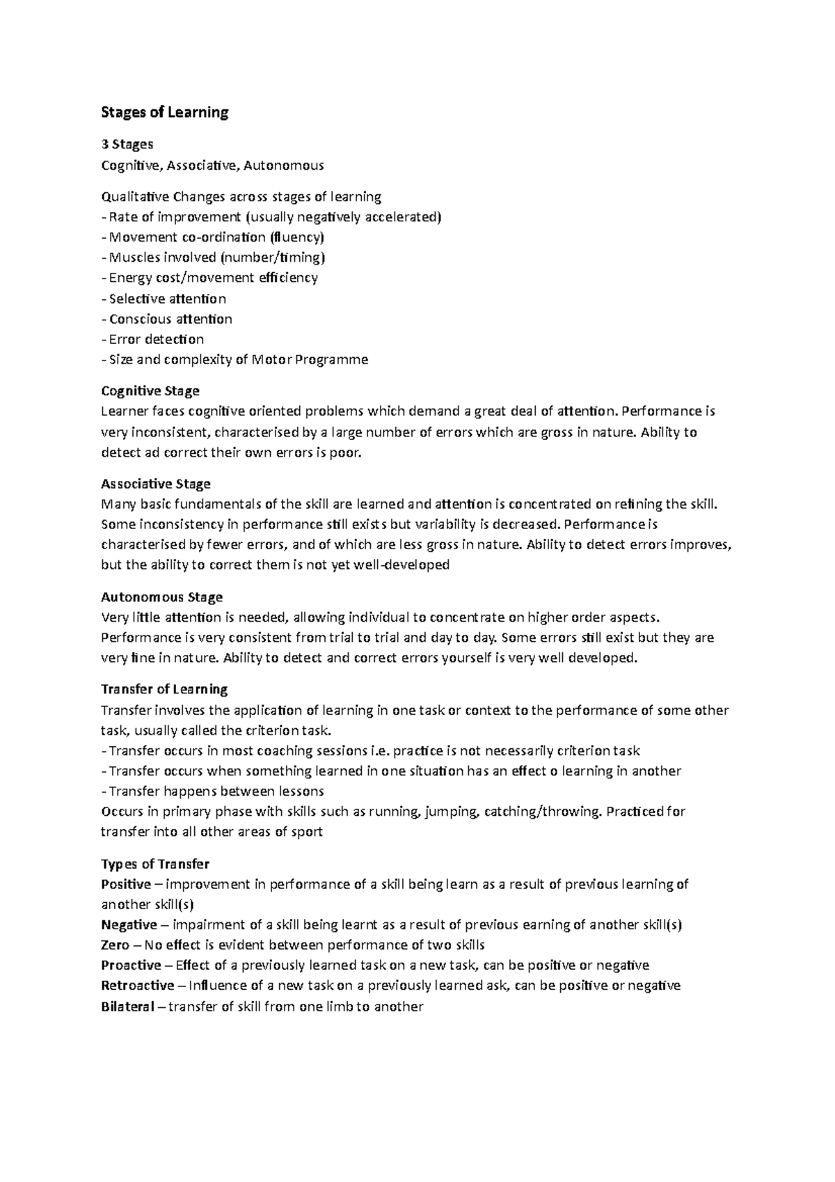Lecture 9 Stages of Learning - Stages of Learning 3 Stages Cognitive ...