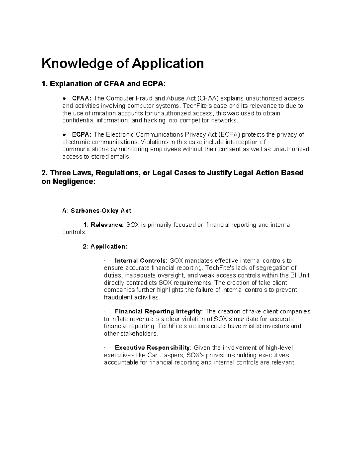 Tech Fite Findings 0801124 - Knowledge of Application 1. Explanation of ...