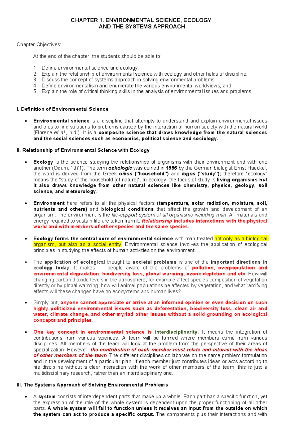 Chapter 1 - Medina - CHAPTER 1. ENVIRONMENTAL SCIENCE, ECOLOGY AND THE ...