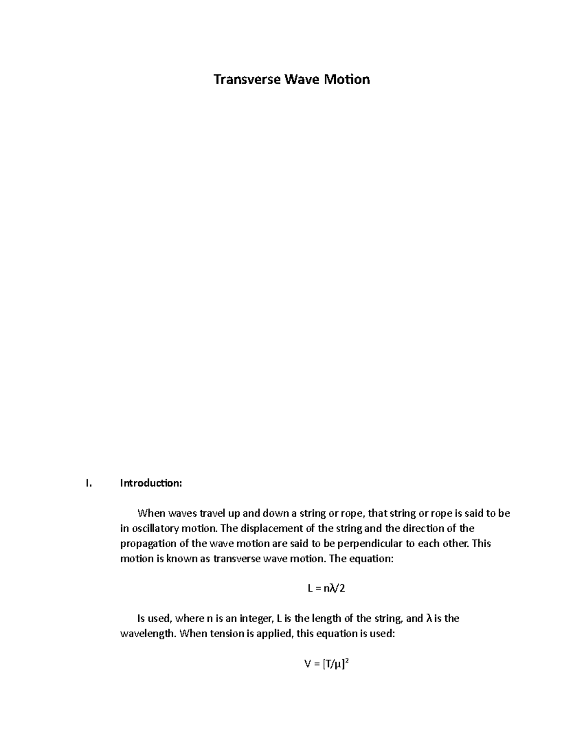 Transverse Wave Motion - Introduction: When waves travel up and down a ...