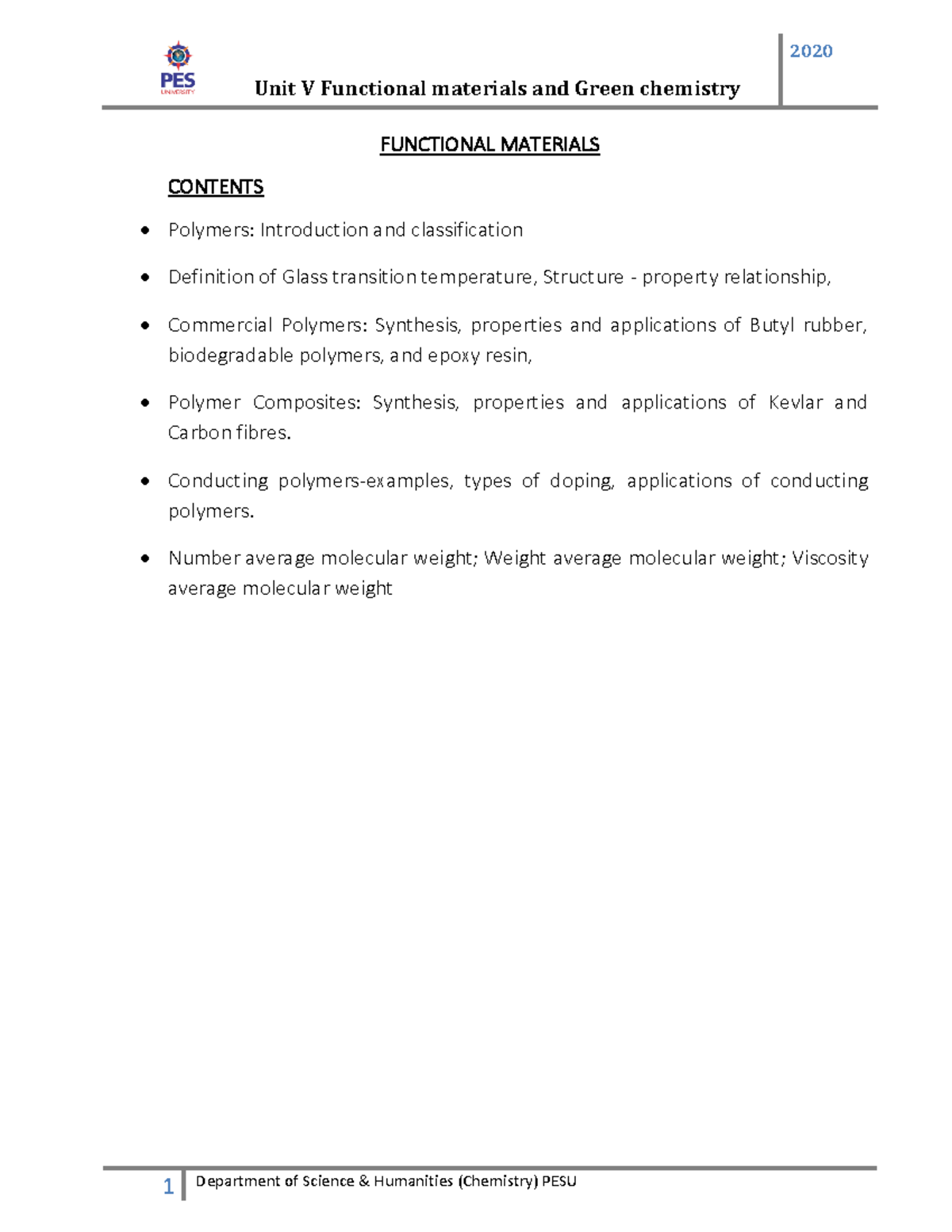 Engineering chemistry unit 5 - PESU - Studocu