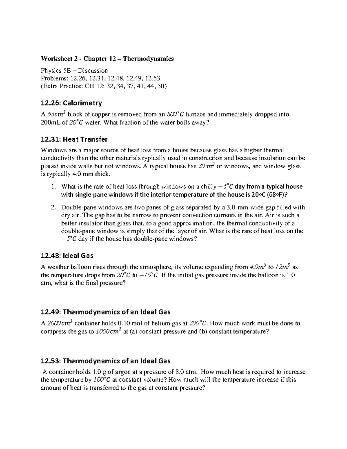 Discussion worksheet 2 - Worksheet 2 - Chapter 12 – Thermodynamics ...