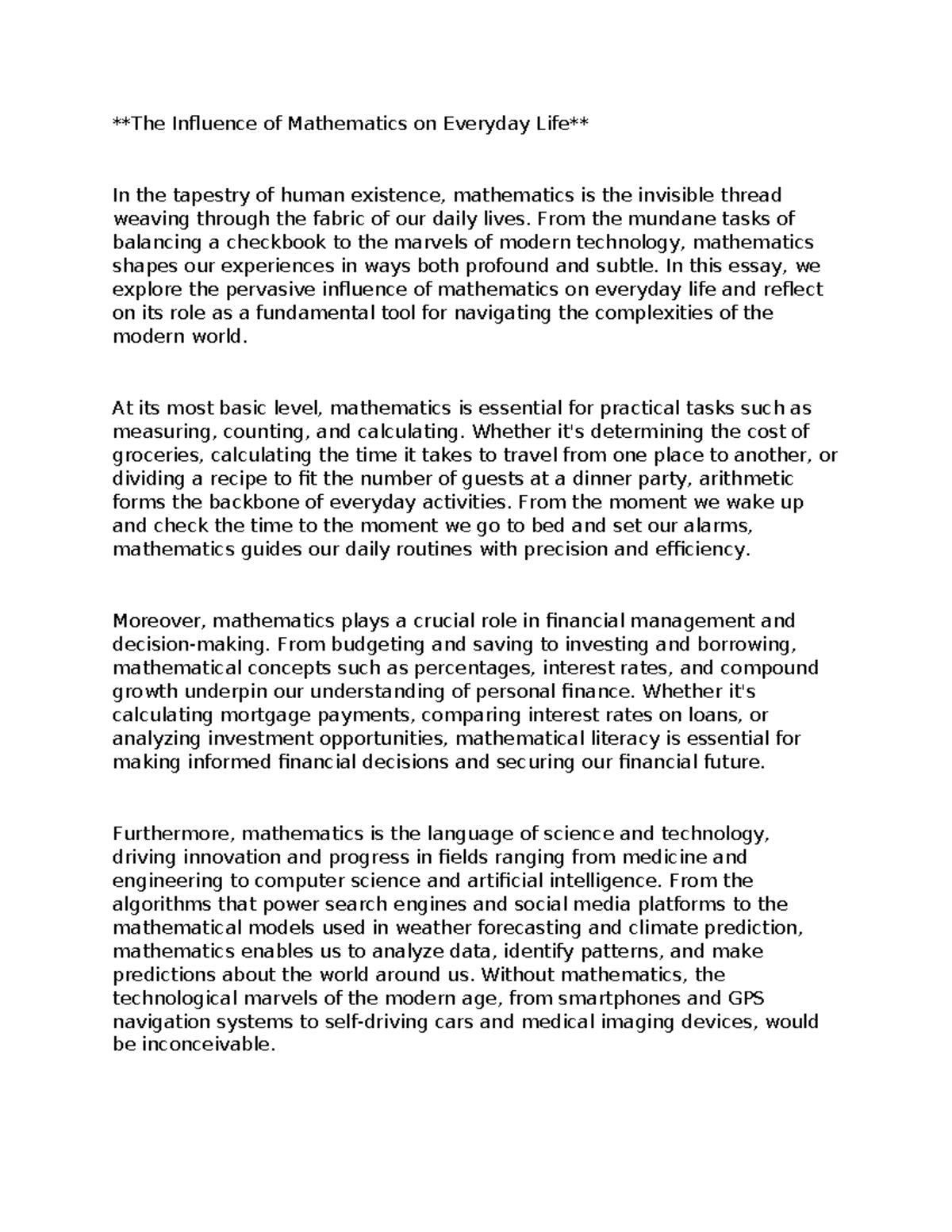 Math-06 - Math - The Influence of Mathematics on Everyday Life In the ...