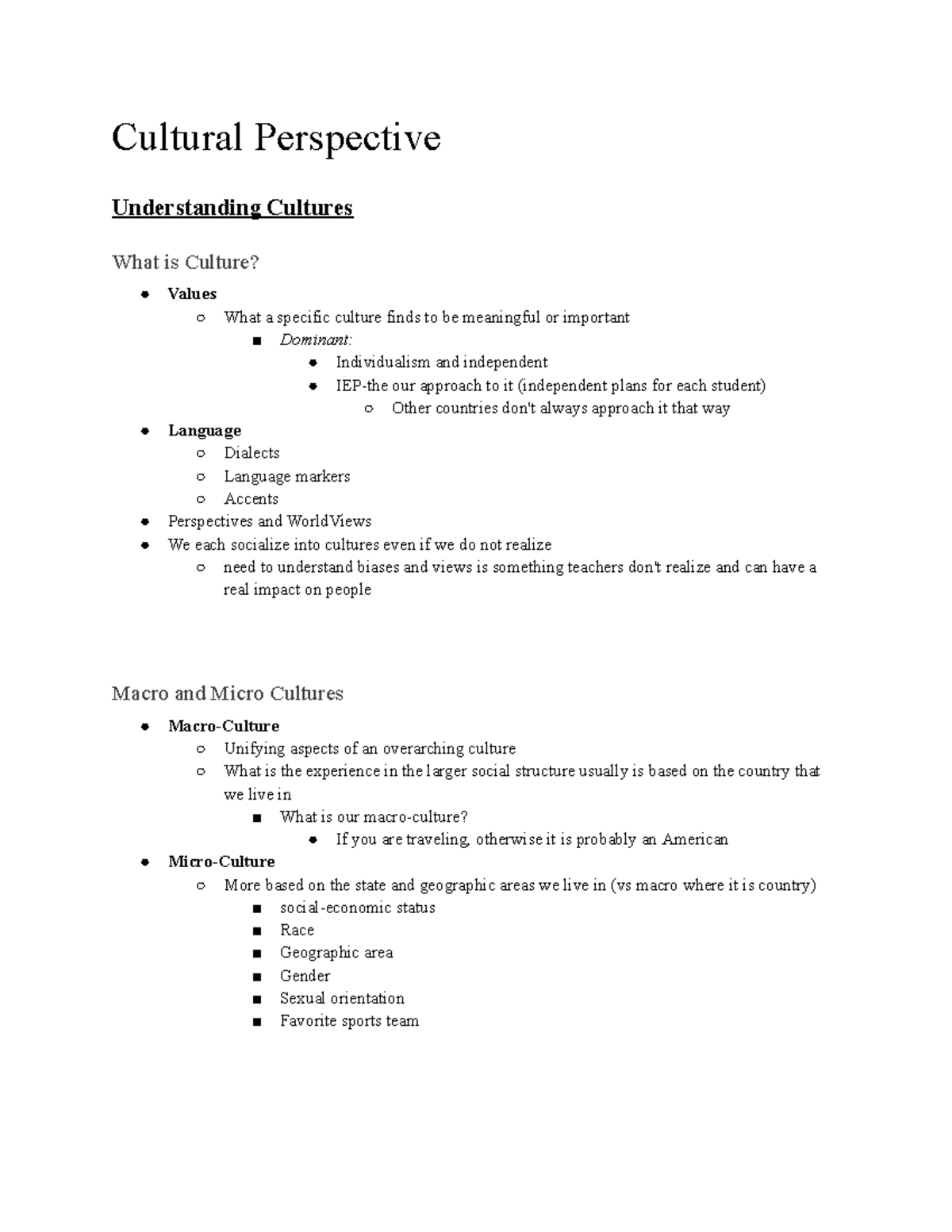 Cultural Perspective- EDSP notes - Cultural Perspective Understanding ...
