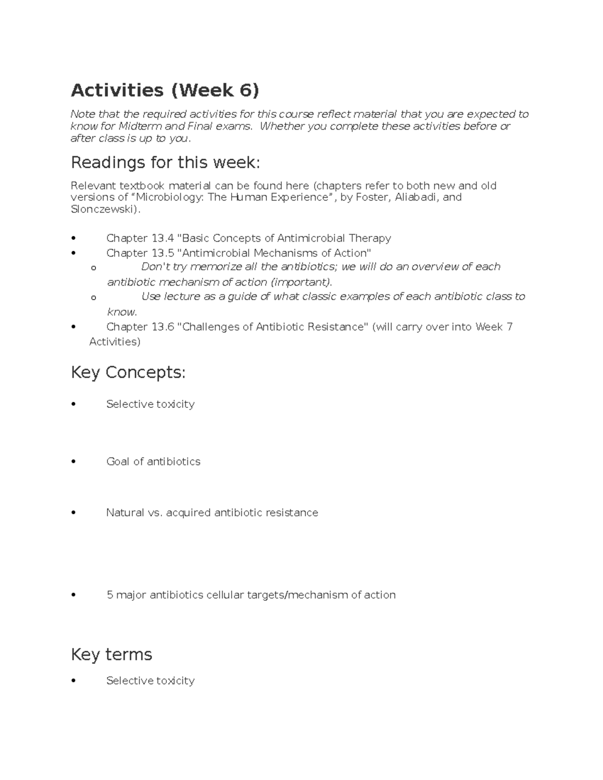 Micro Weekly Activities Study Notes - Activities (Week 6) Note that the ...