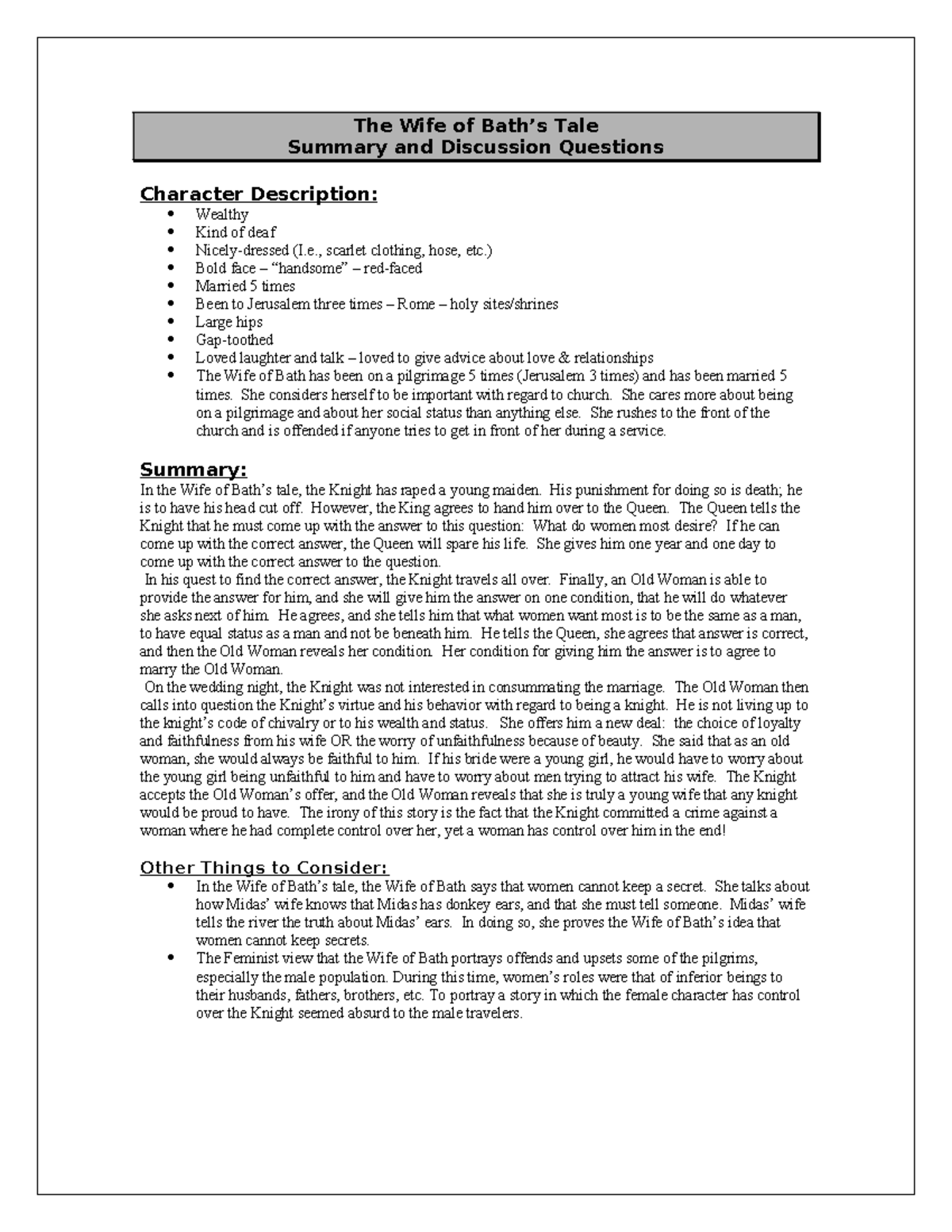 The Wife of Bath - aaaaa - The Wife of Bath’s Tale Summary and ...