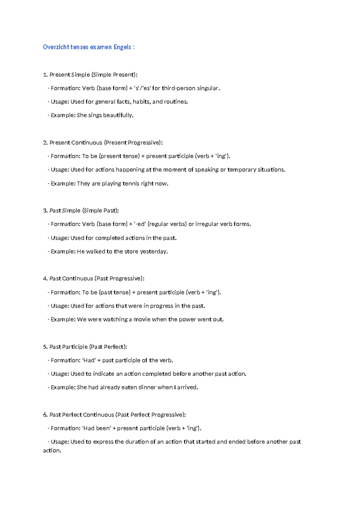 Tenses Table Overzicht Tijden In Het Engels Overzicht Tenses Examen