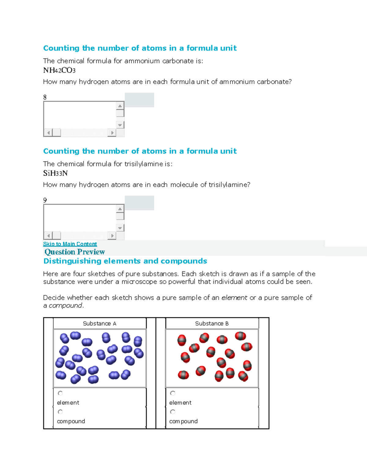 CH 1 and CH 2 Proctored Exam Help - Counting the number of atoms in a ...