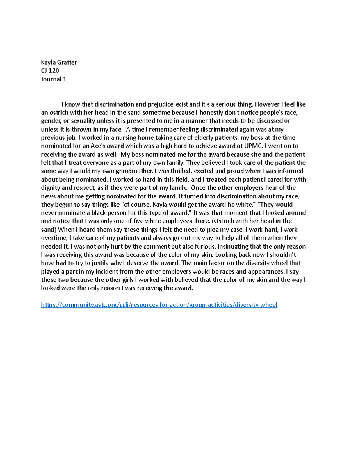 CJ 120- Journal 1 - Kayla Gratter CJ 120 Journal 1 I know that ...