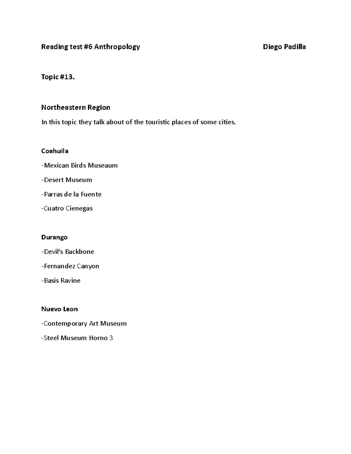 Reading test #6 Anthropology - Reading test #6 Anthropology Diego ...