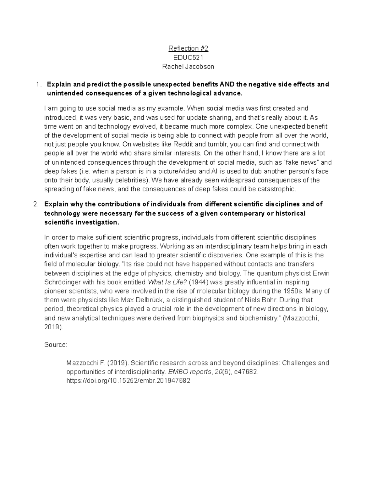 Reflection #2 - Professor Connie Bryant - Reflection # EDUC Rachel ...