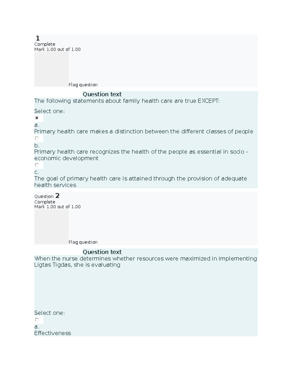 CHN exam - 100 items exam - 1 Complete Mark 1 out of 1. Flag question ...
