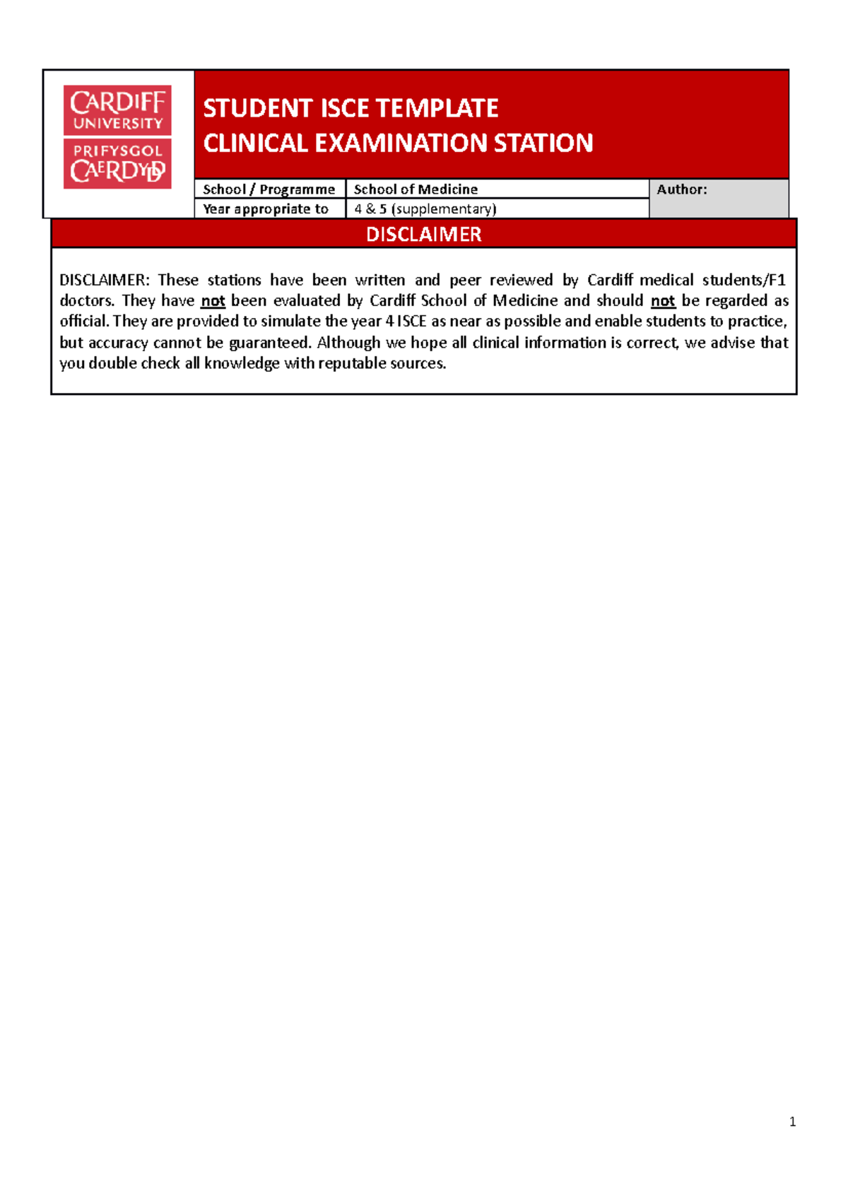 DAY 1 Examination for isce - STUDENT ISCE TEMPLATE CLINICAL EXAMINATION ...