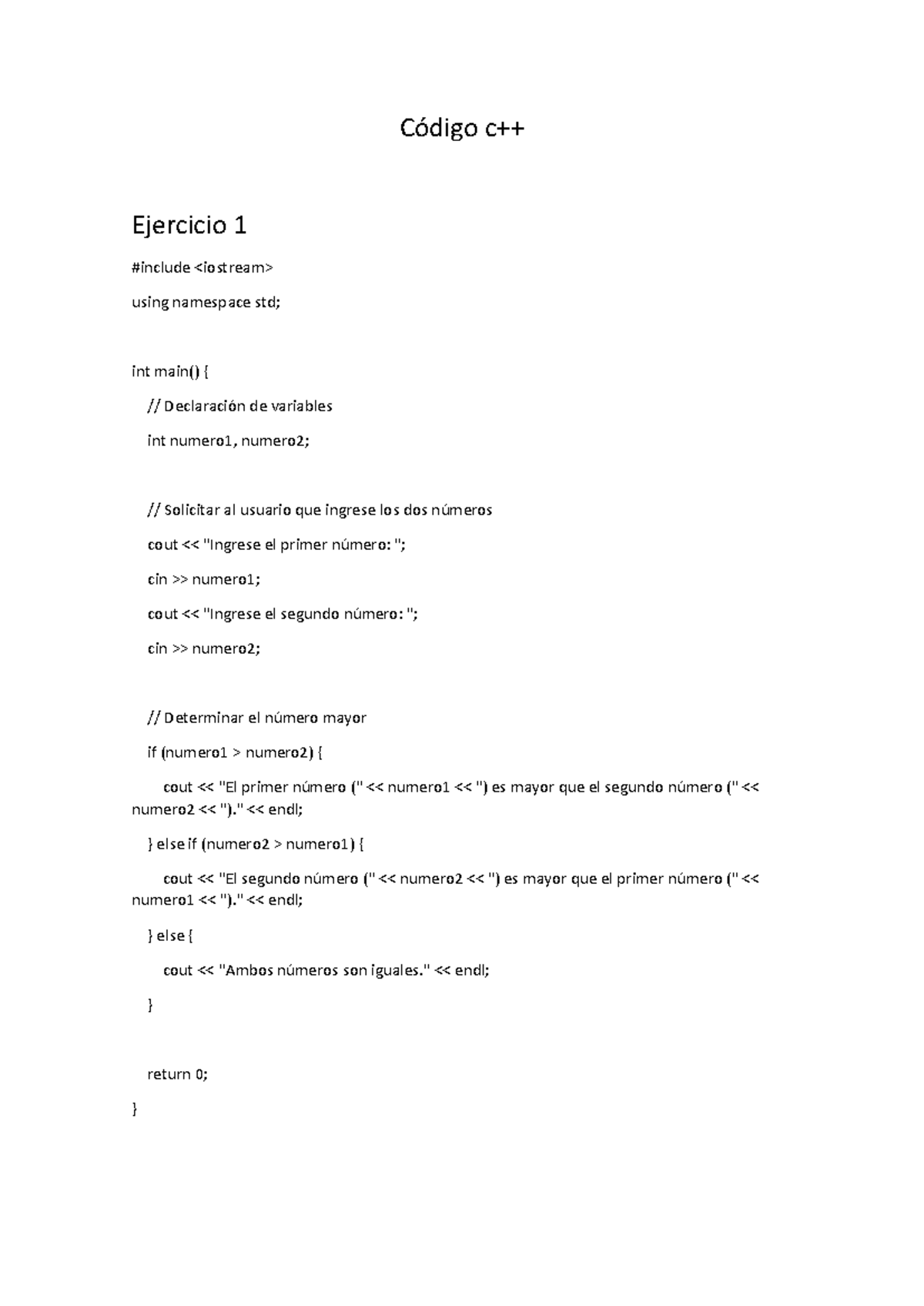 Codigo c++ Dayron - tu puedes - Código c++ Ejercicio 1 #include using namespace - Studocu