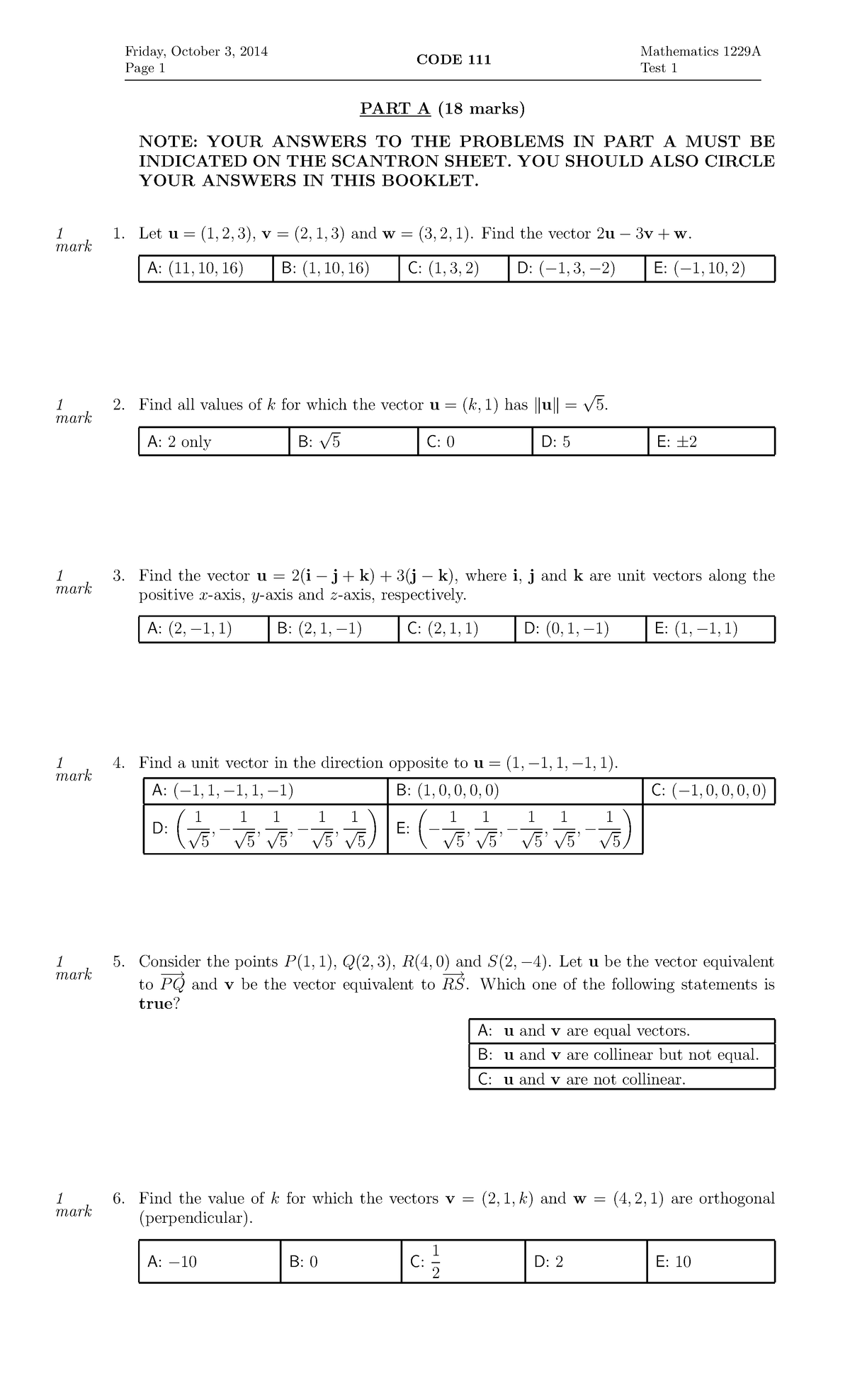 1229 Test 1 - practice test for midterm 1 - Friday, October 3, 2014 ...
