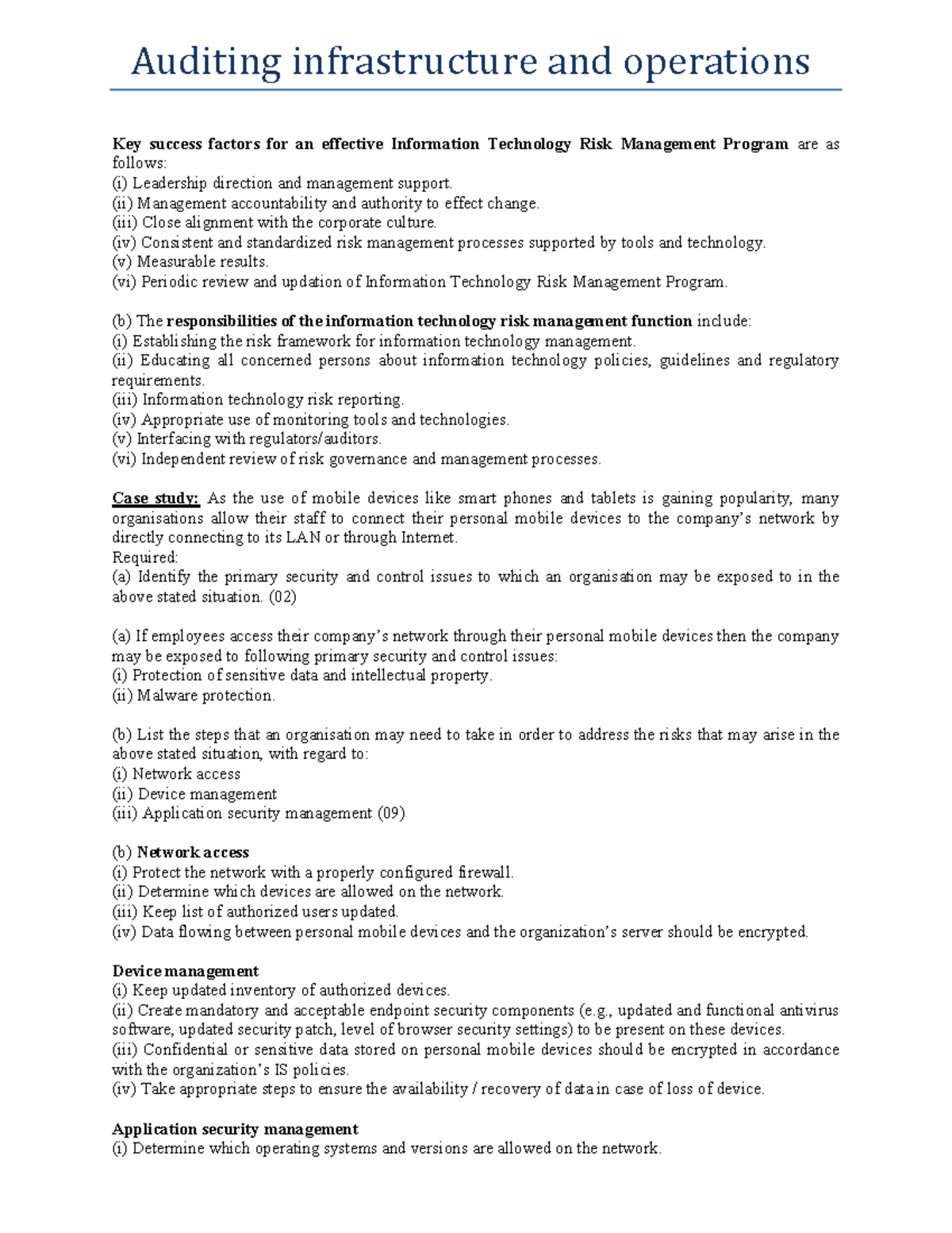 Auditing infrastructure and operations - (ii) Management accountability ...