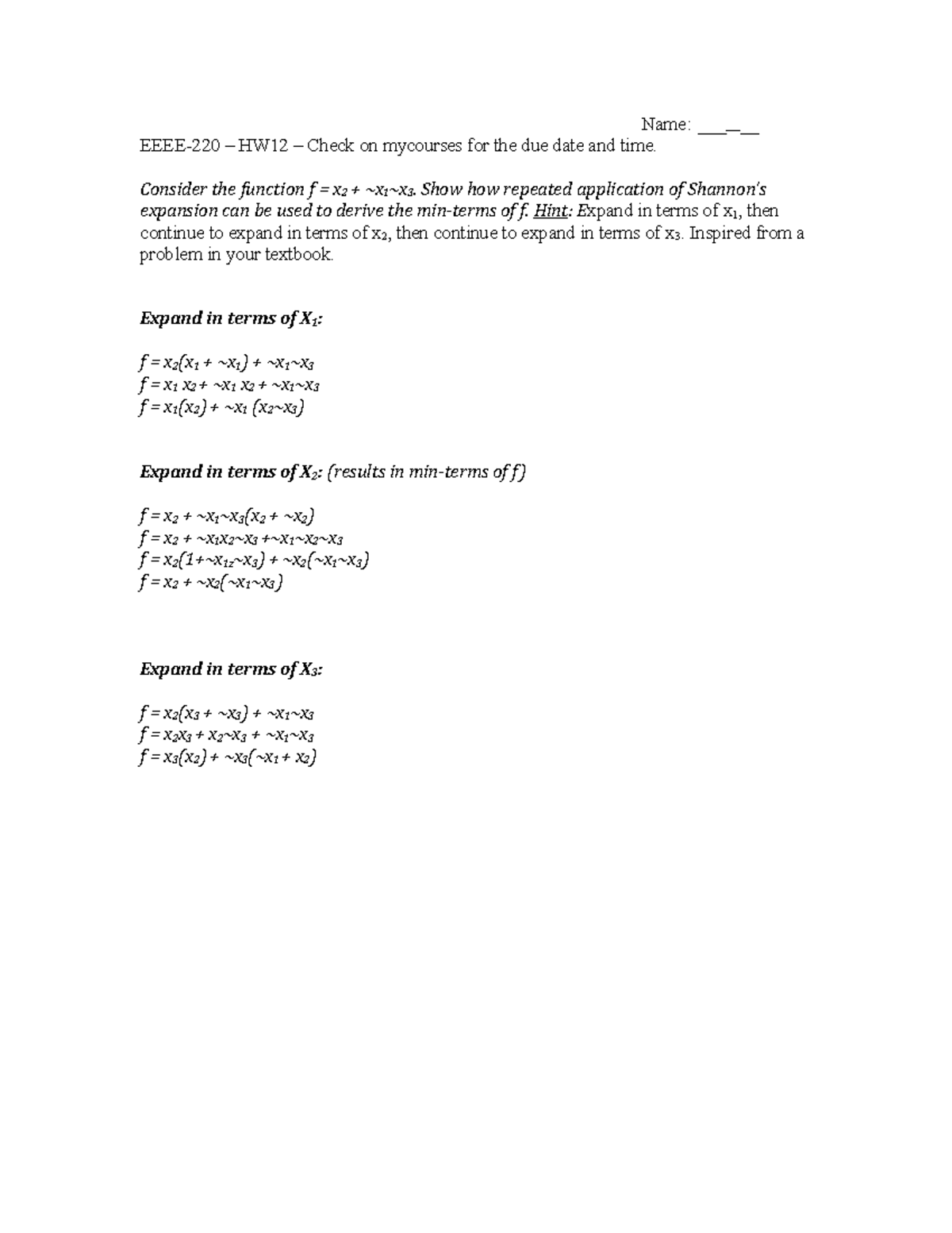 Hw12a - hw - Name: ___ __ EEEE-220 – HW12 – Check on mycourses for the ...