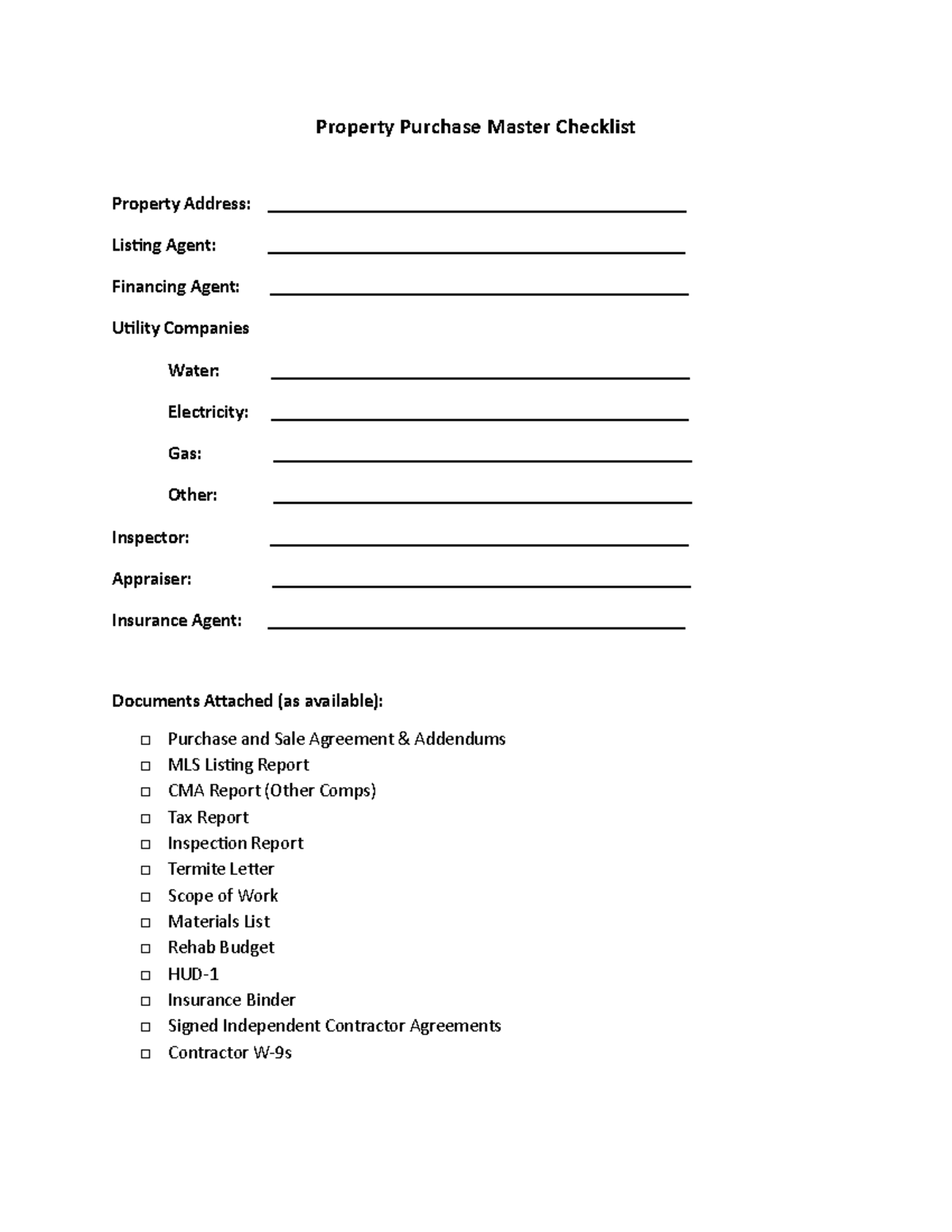 FFF Property Purchase Checklist - Property Purchase Master Checklist ...