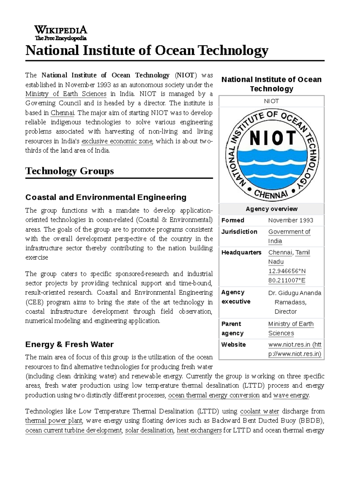 National Institute of Ocean Technology - National Institute of Ocean ...