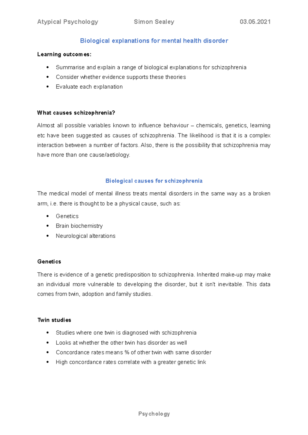 19.03.12 - Biological Explanations of Mental Disorders - Biological ...