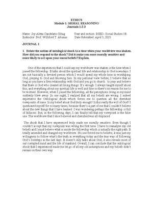 Module 1 - Journals 1 and 2 - ETHICS Module 1: ETHICS: AN OVERVIEW Name ...