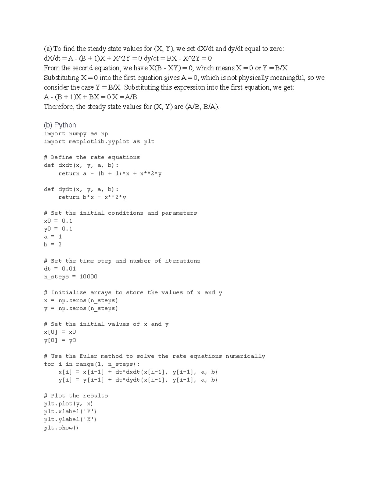 Computational Physics Hw 4 A To Find The Steady State Values For X