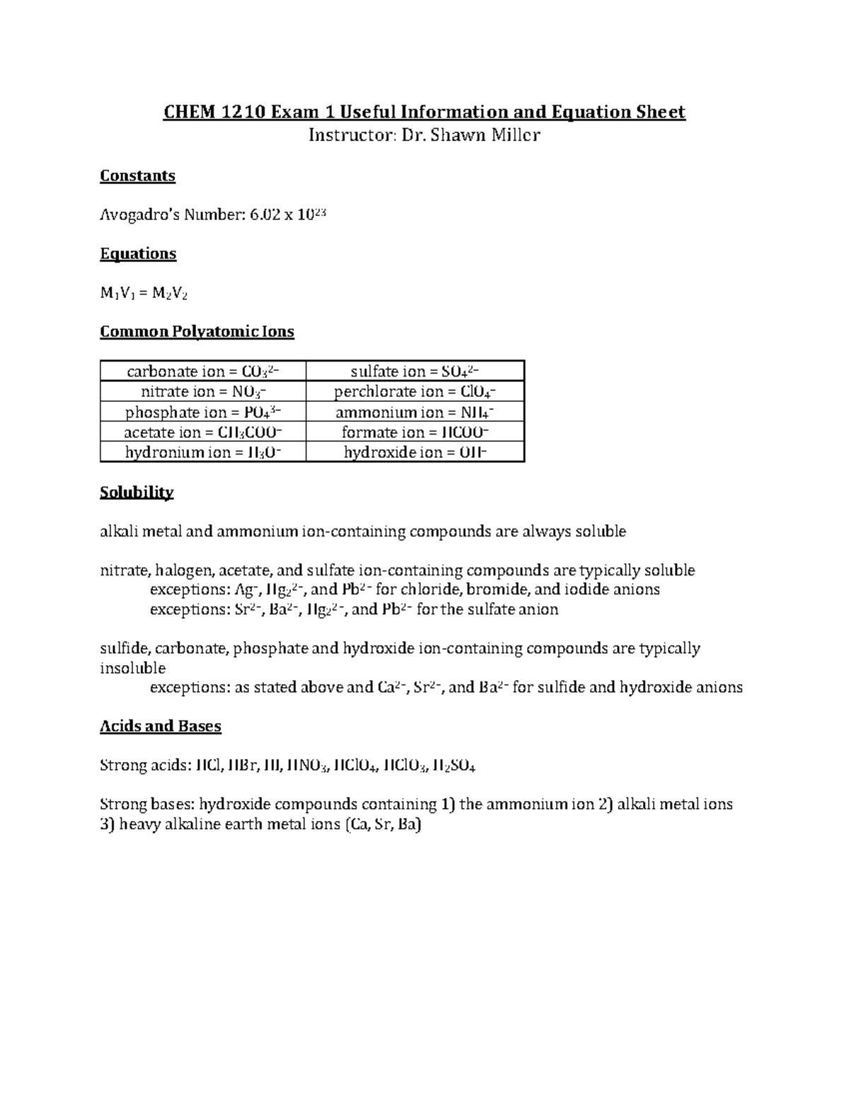 CHEM 1210 Exam 1 Useful Information Sheet and Periodic Table - CHEM ...