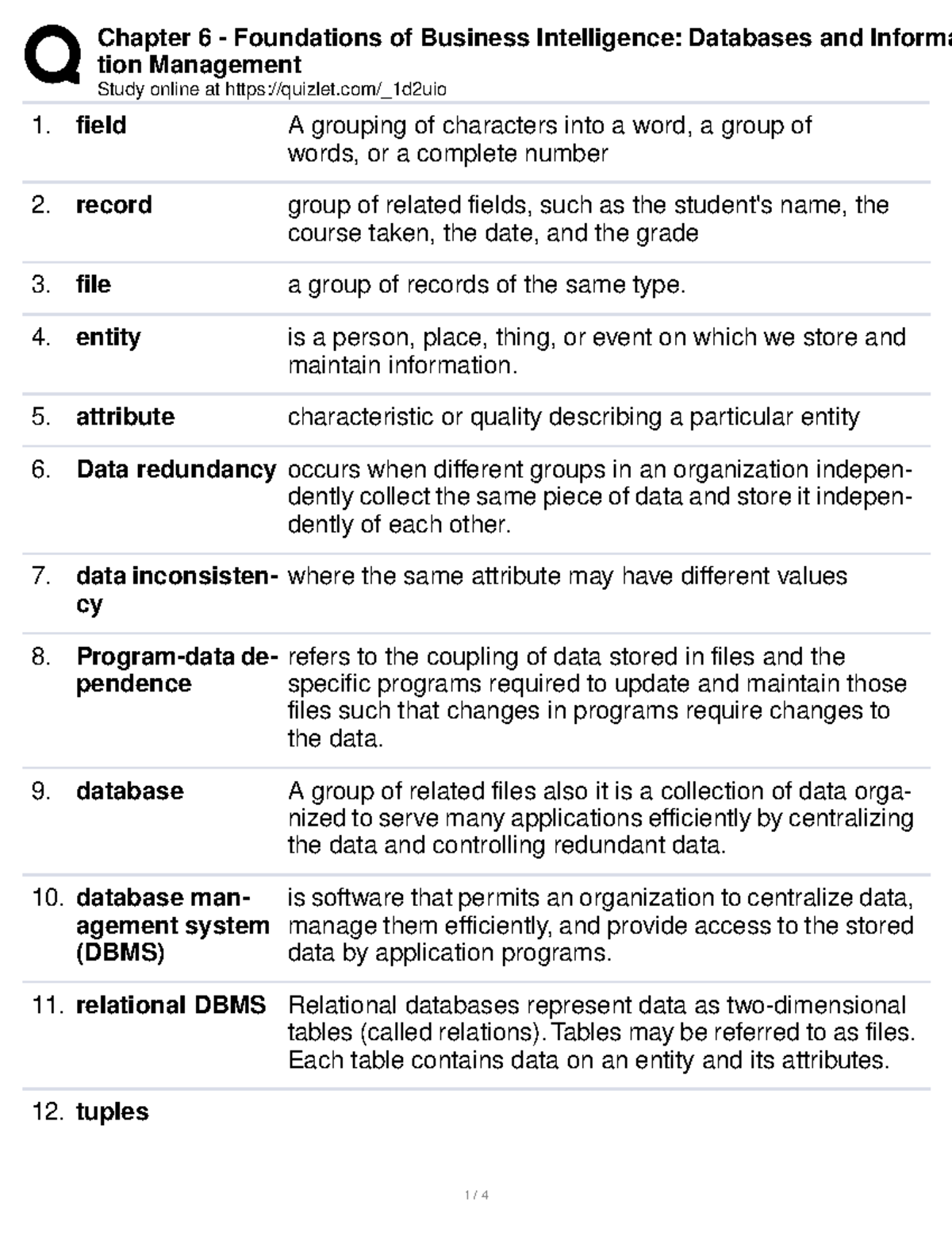 IT Application Reviewer - Chapter 6 - Foundations of Business Intelligence: Databases and ...